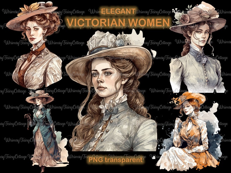 Elegant Victorian Women PNG Clipart, Fashionable Women Digital Clip Art ...