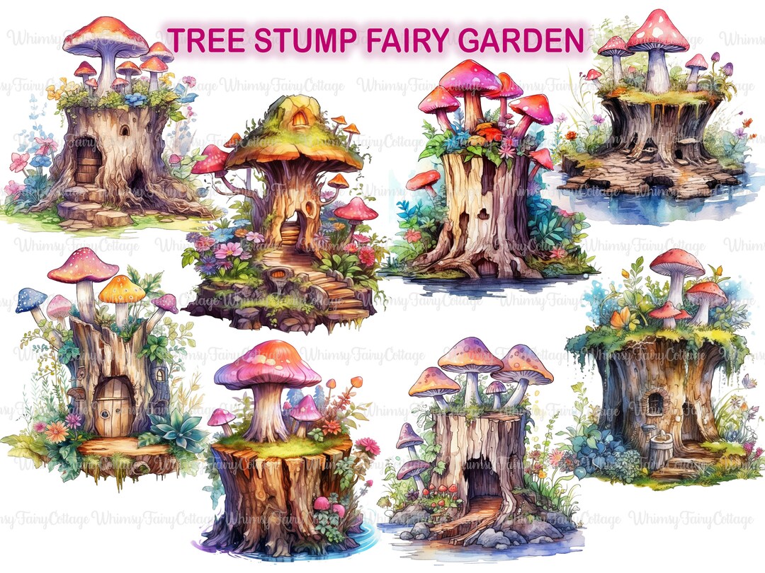 Mushroom Tree Stump Clipart PNG Transparent, Whimsical Floral Stump PNG ...