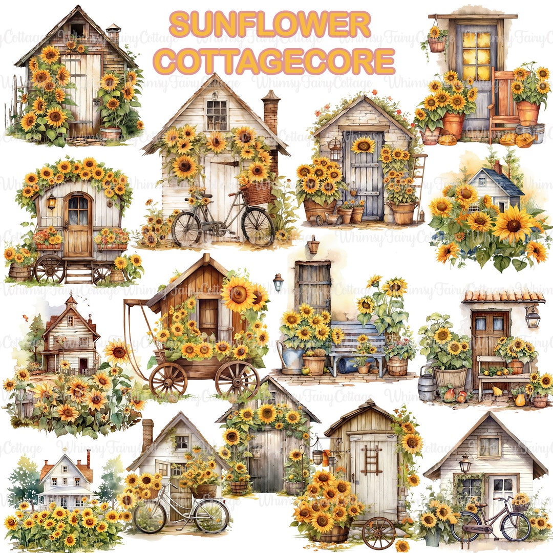 Sunflower Cottagecore Clipart, Sunflowers PNG, Cardmaking Scrapbooking ...