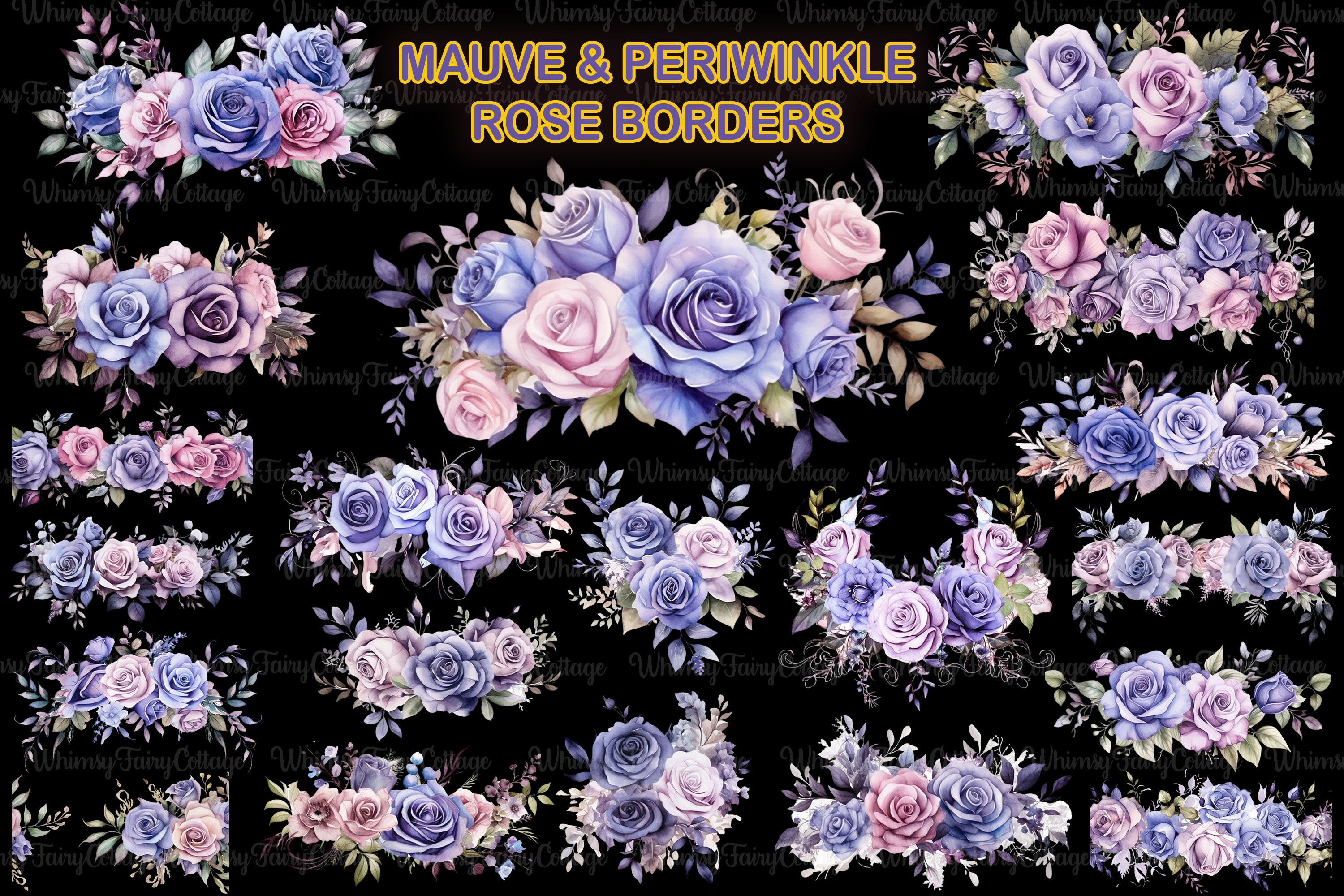 Mauve and Periwinkle Rose Border PNG Clipart, 20 Elegant Rose Borders ...