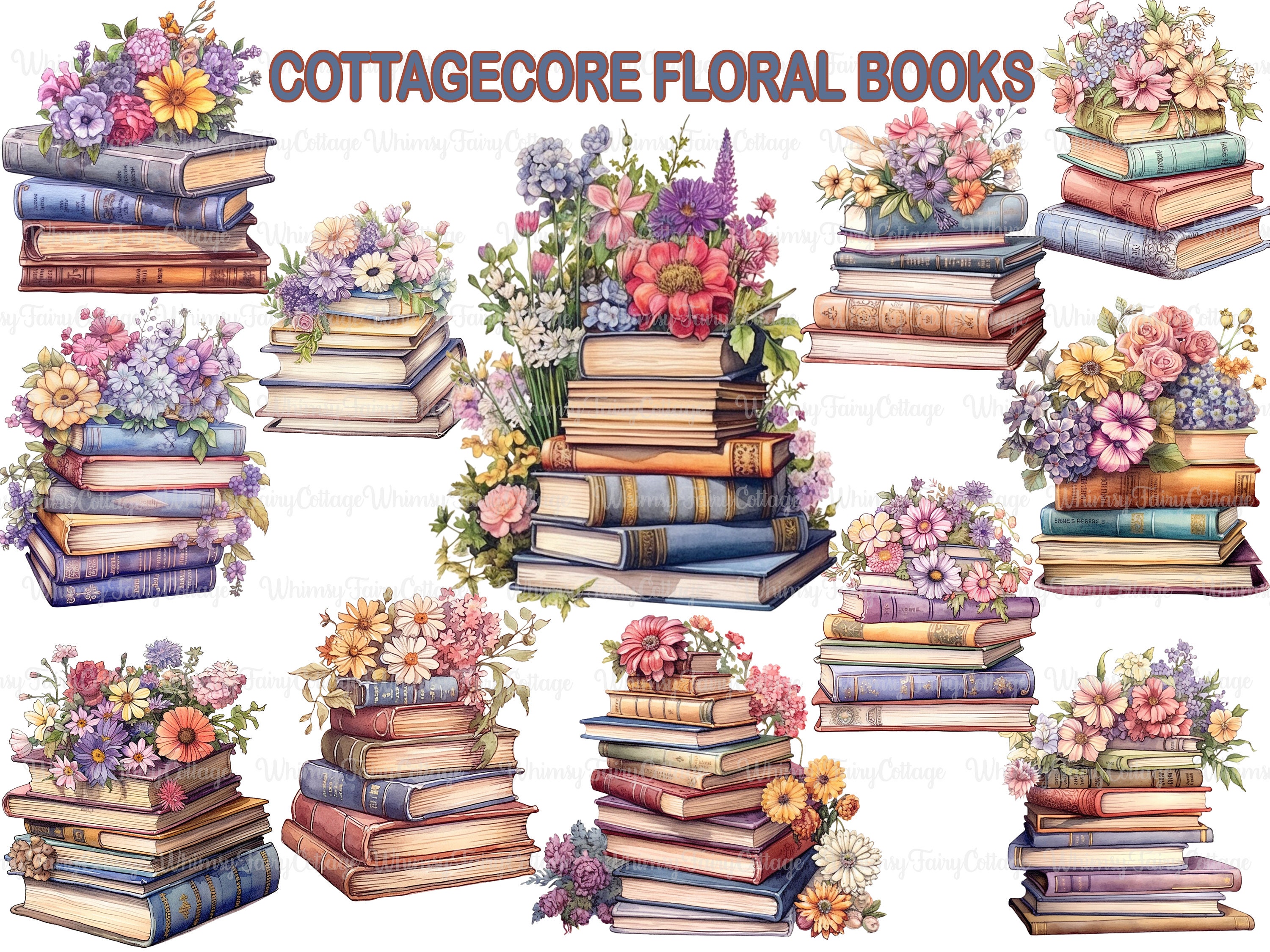 Cottagecore Book PNG Clipart, Floral Stacked Books Digital Clip Art ...
