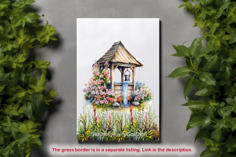 Cottagecore Water Well Clipart PNG Transparent, Flower Garden Water ...