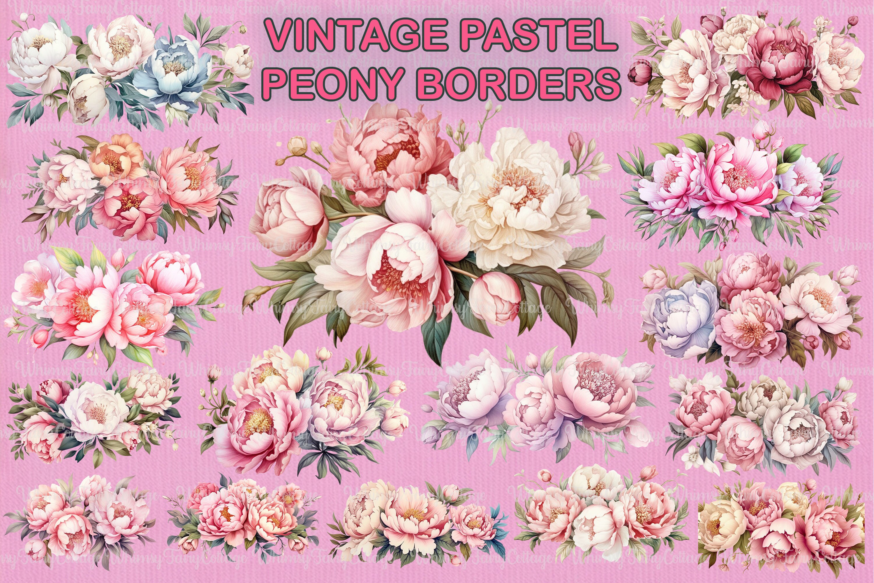 Pastel Peony Borders PNG Clipart, Vintage Pastel Peony Flowers Digital ...