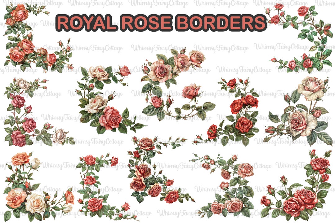 Royal Rose Corner Borders Clipart: Cardmaking Flowers Background (PNG ...