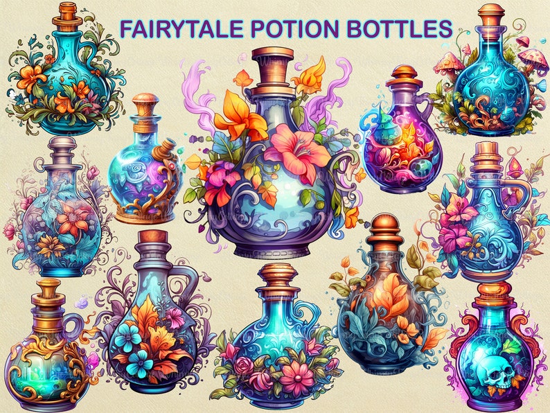 Fairytale Potion Bottle Clipart PNG Transparent, Magical Rainbow ...