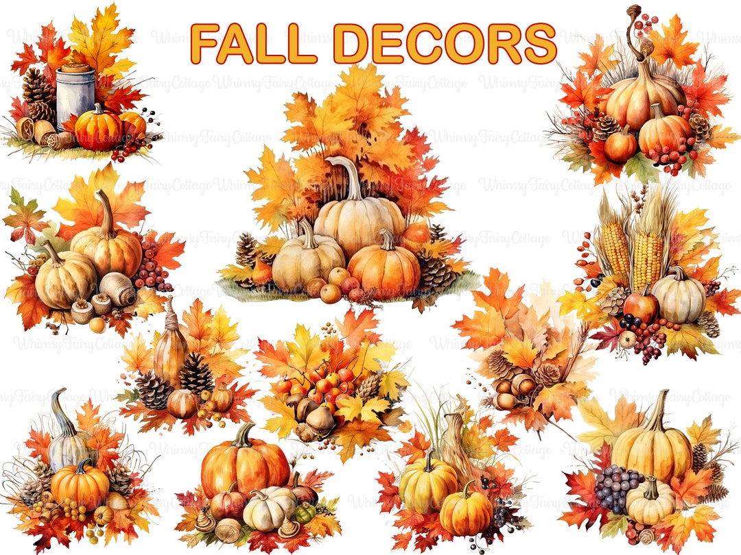 Fall Decorations Clipart PNG Transparent, 12 Autumn Decoration Digital ...