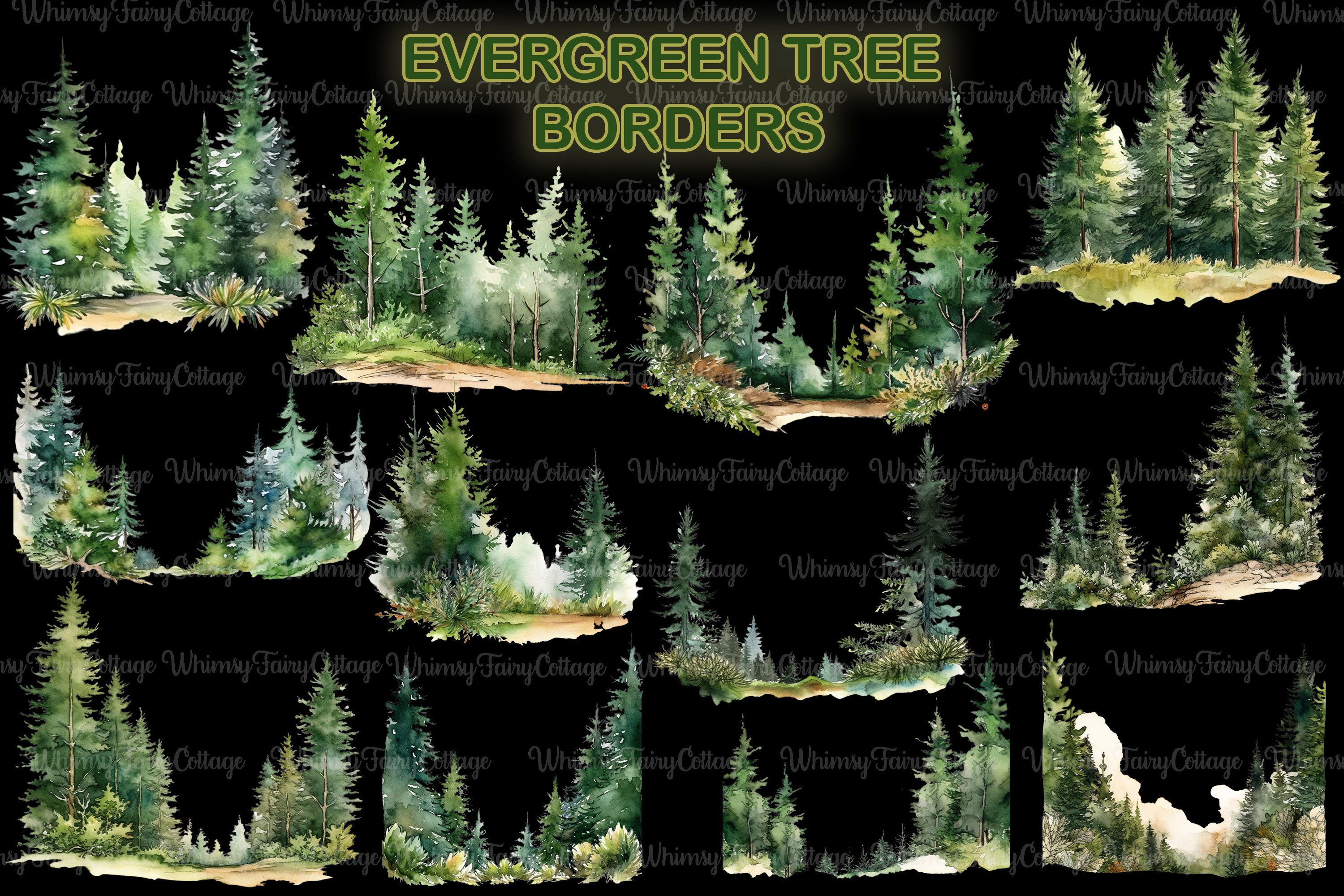 Evergreen Trees Border PNG Clipart, Greenery Border Digital Clip Art ...
