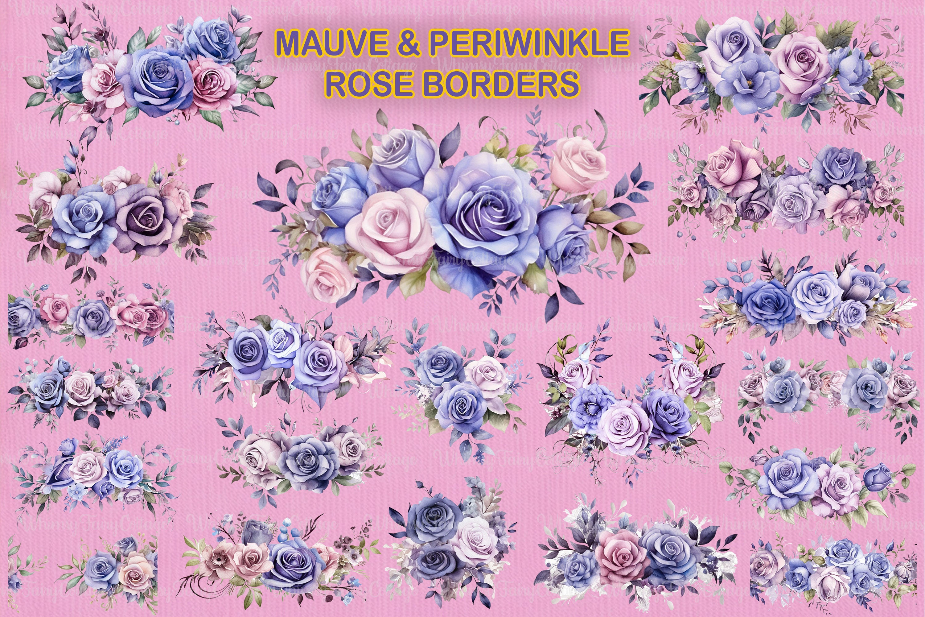 Mauve and Periwinkle Rose Border PNG Clipart, 20 Elegant Rose Borders ...