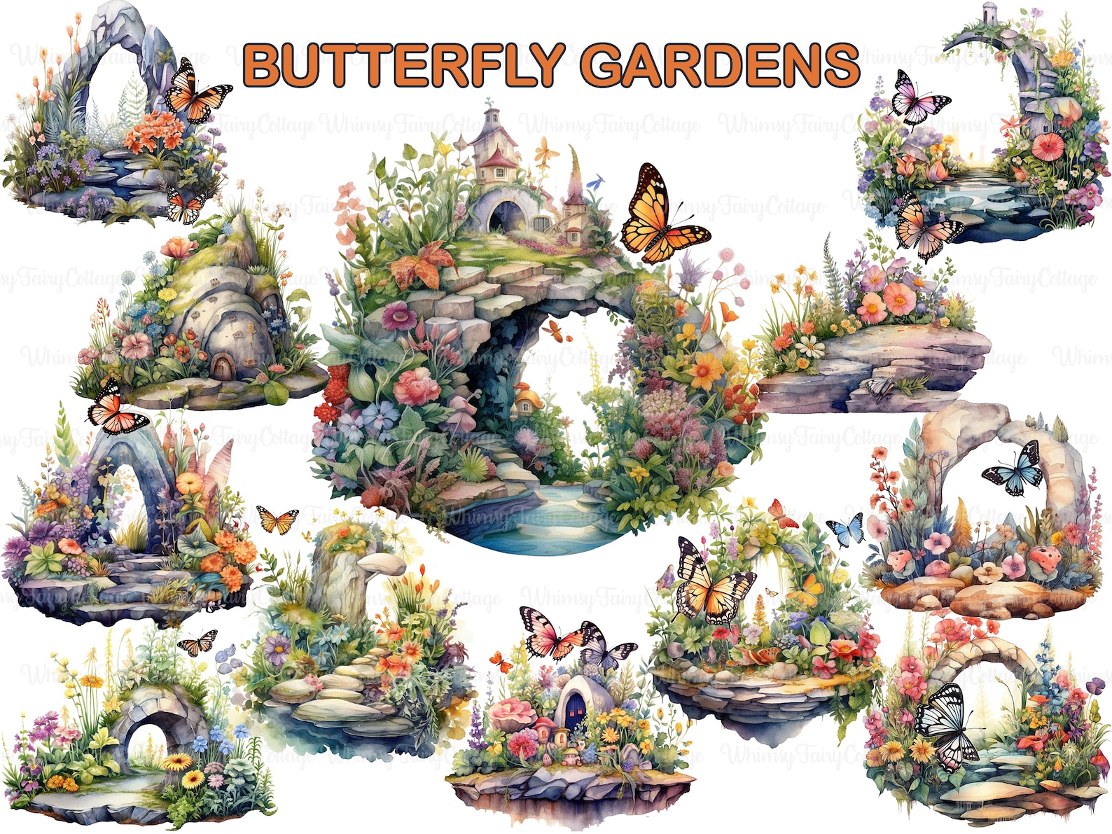 Butterfly Garden Clipart PNG Transparent, Garden Elements PNG ...