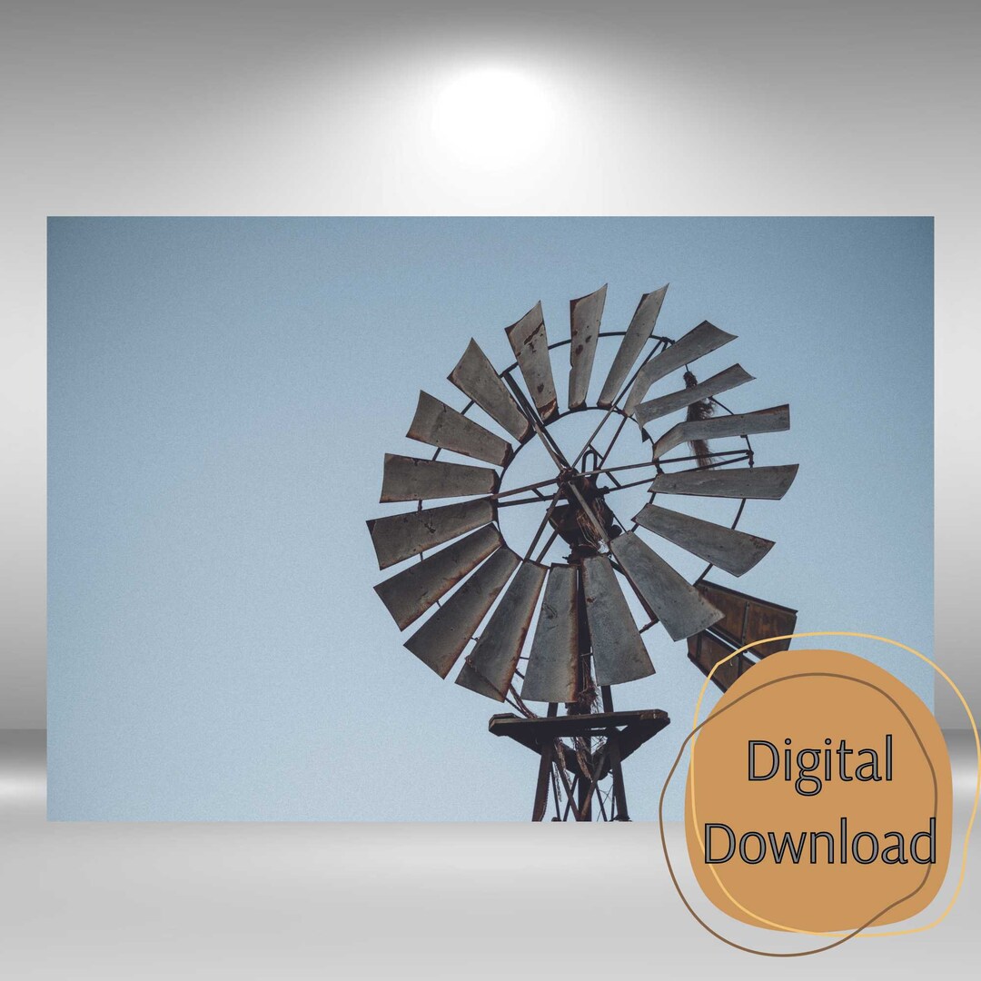 Printable Wall Art, Minimalist Windmill Digital Download, Windmill Minimal Landscape Instant ...