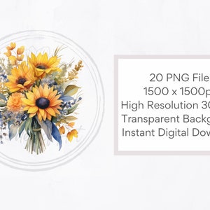 Watercolor Sunflowers Bouquet Clipart Bundle - 20 Png,transparent ...