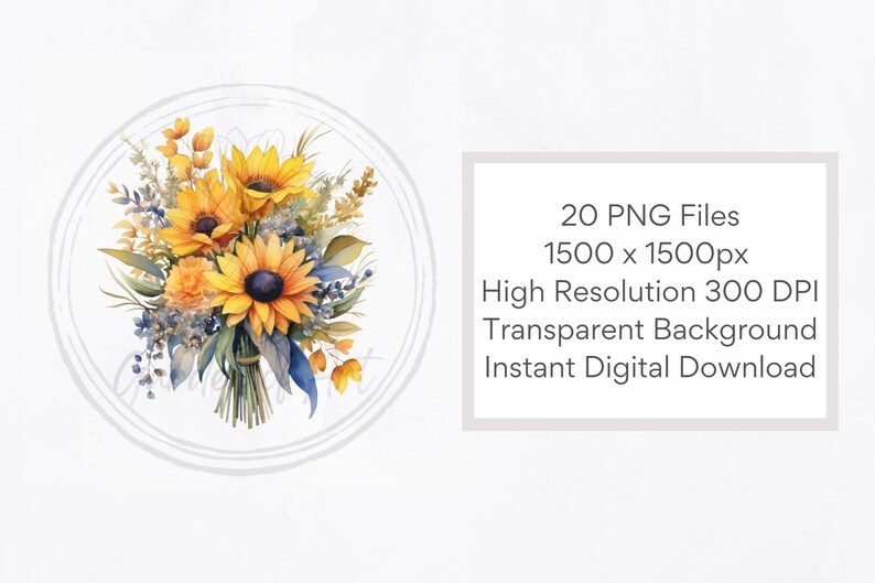 Watercolor Sunflowers Bouquet Clipart Bundle - 20 Png,transparent ...