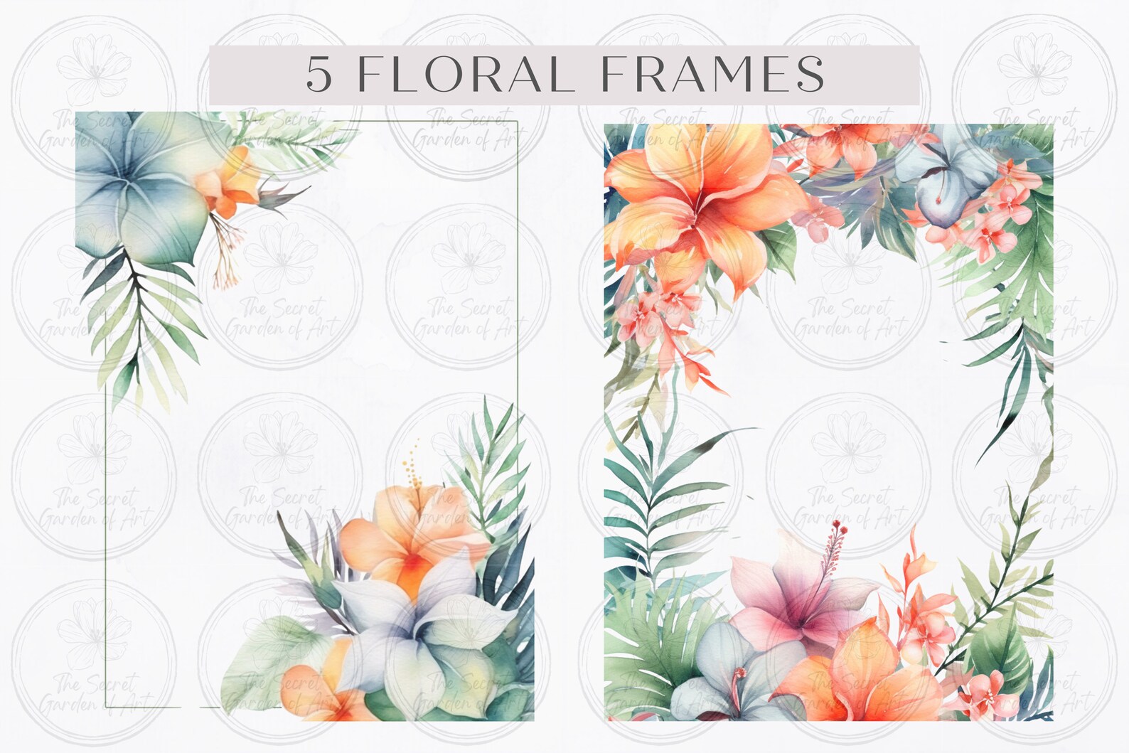 Watercolor Tropical Flowers & Frames Clipart -28 Png,transparent ...