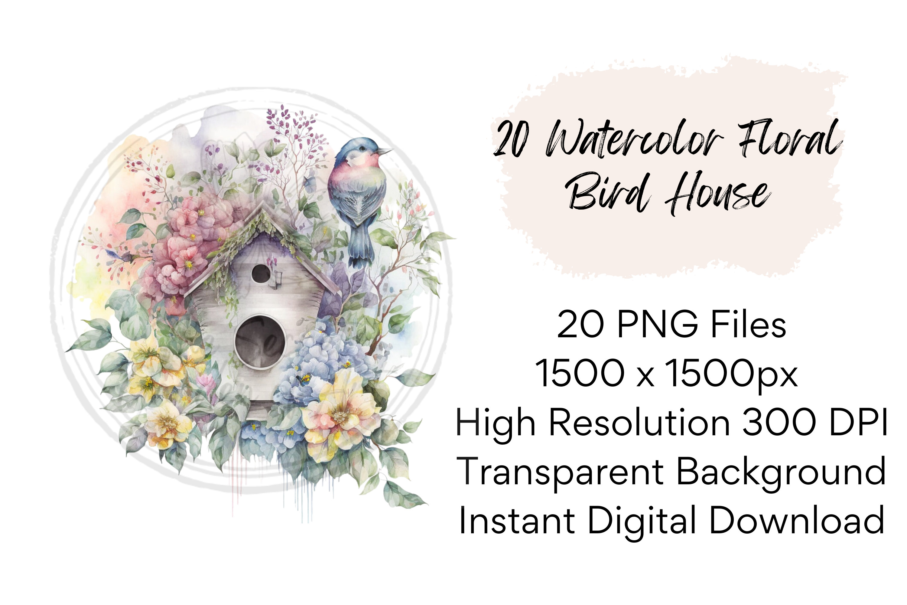 Watercolor Floral Bird Houses Clipart 20 Png,transparent Background ...