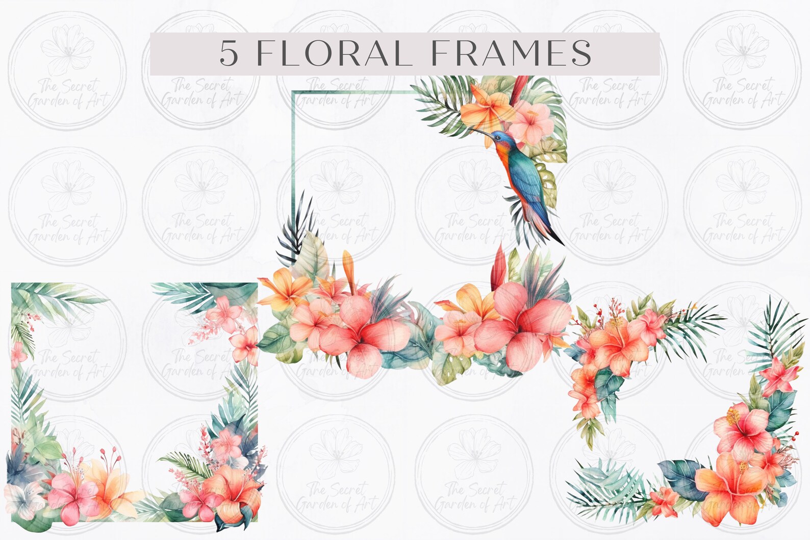 Watercolor Tropical Flowers & Frames Clipart -28 Png,transparent ...