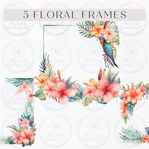 Watercolor Tropical Flowers & Frames Clipart -28 Png,transparent ...