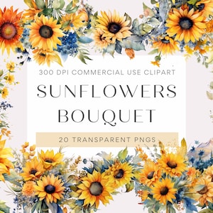 Watercolor Sunflowers Bouquet Clipart Bundle - 20 Png,transparent ...