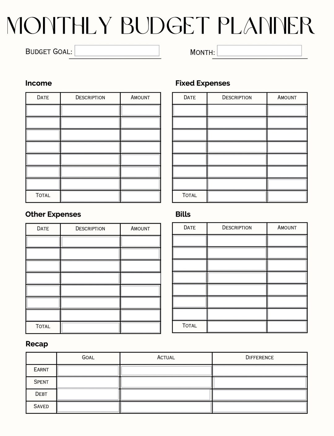 Simple Elegant and Clean Fillable Monthly Planner - Etsy
