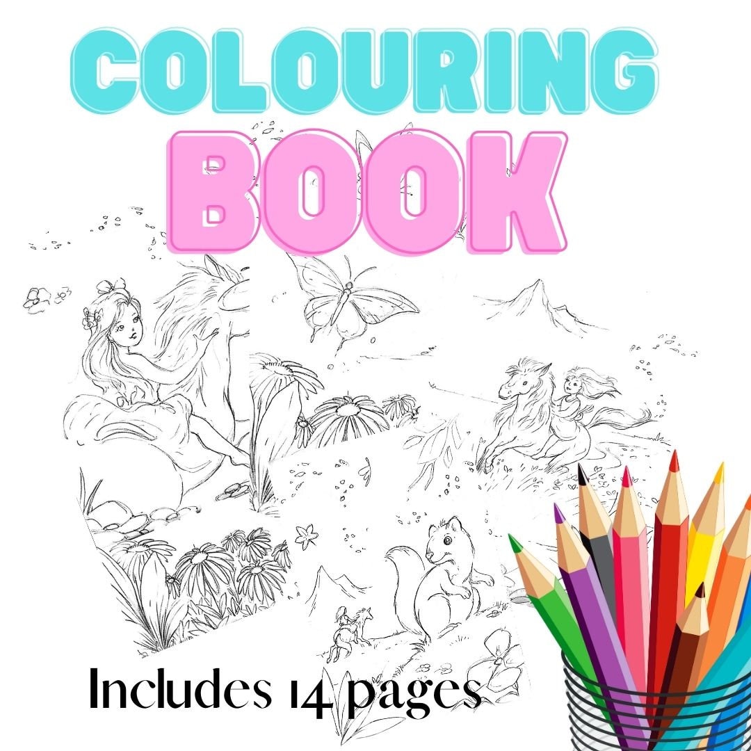 Little Girl Riding Horse Colouring Book With 14 Enchanting Colouring ...