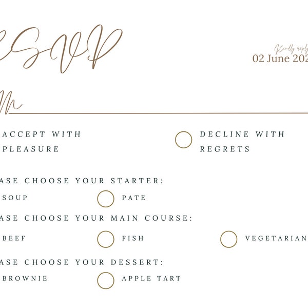 Menu Selection Card Template - Etsy