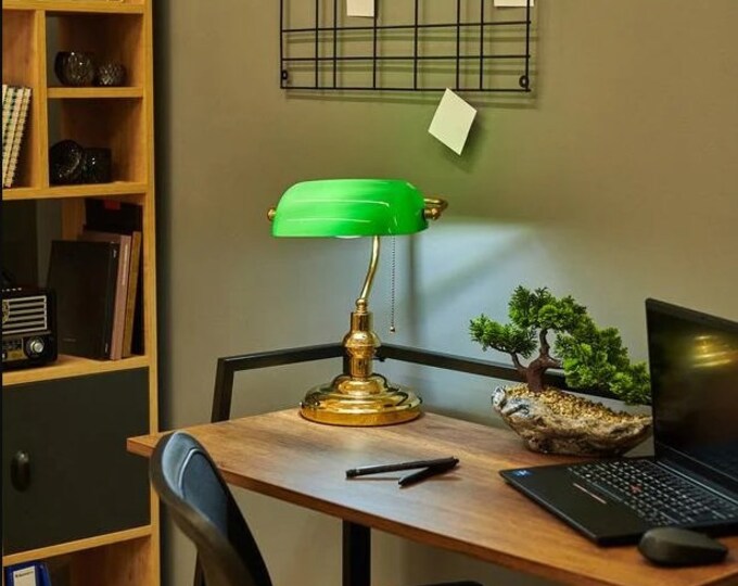 Bronze Floral Glass Shade Bankers Lamp Vintage Desk Lamp - Etsy