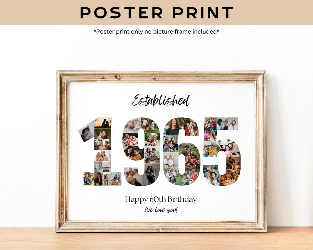 PRINTED Year 1965 Collage, 60th Birthday Collage Poster Print, Photo ...