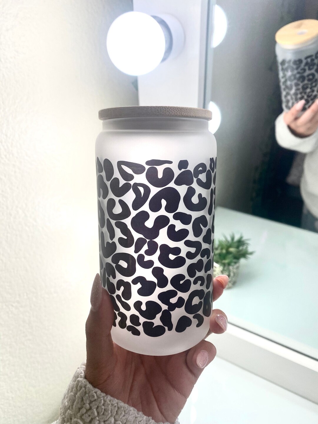 Cheetah Frosted Glass Cup - Etsy