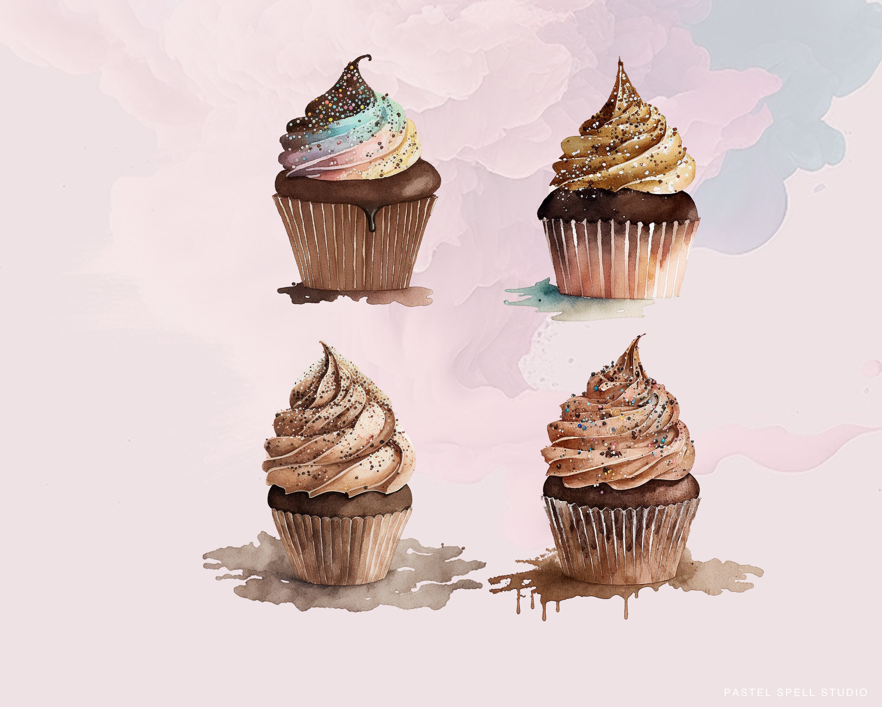 Cute Cupcake Clipart, Baking Clipart, Sweets Png, Watercolor Clipart ...