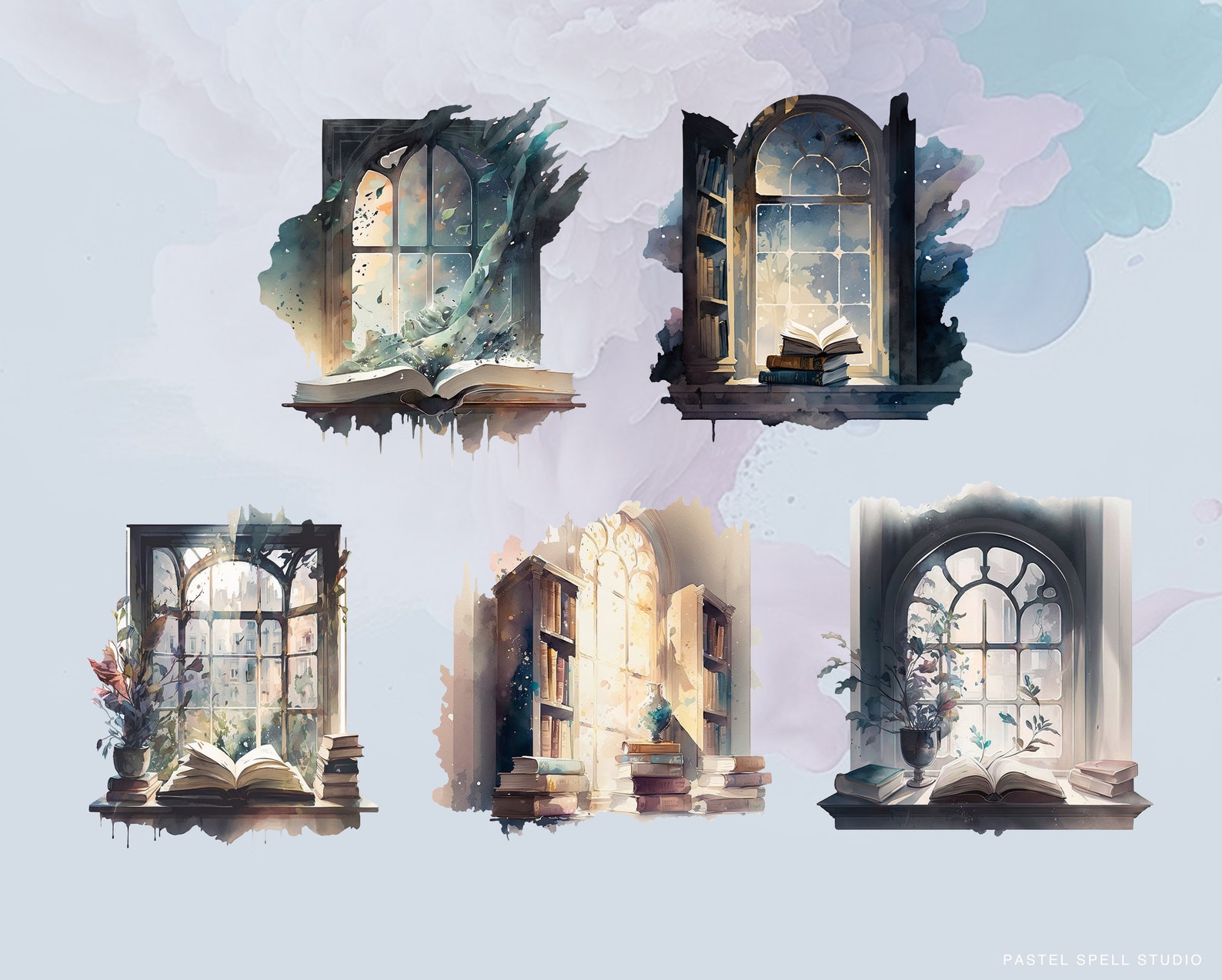 Library Window, Books Clipart, Dark Fantasy Reading Clipart, Book ...