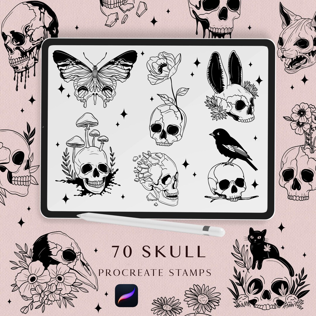 Skull Procreate Staps, Procreate Tattoo Brushes Set: Skull, Animal ...