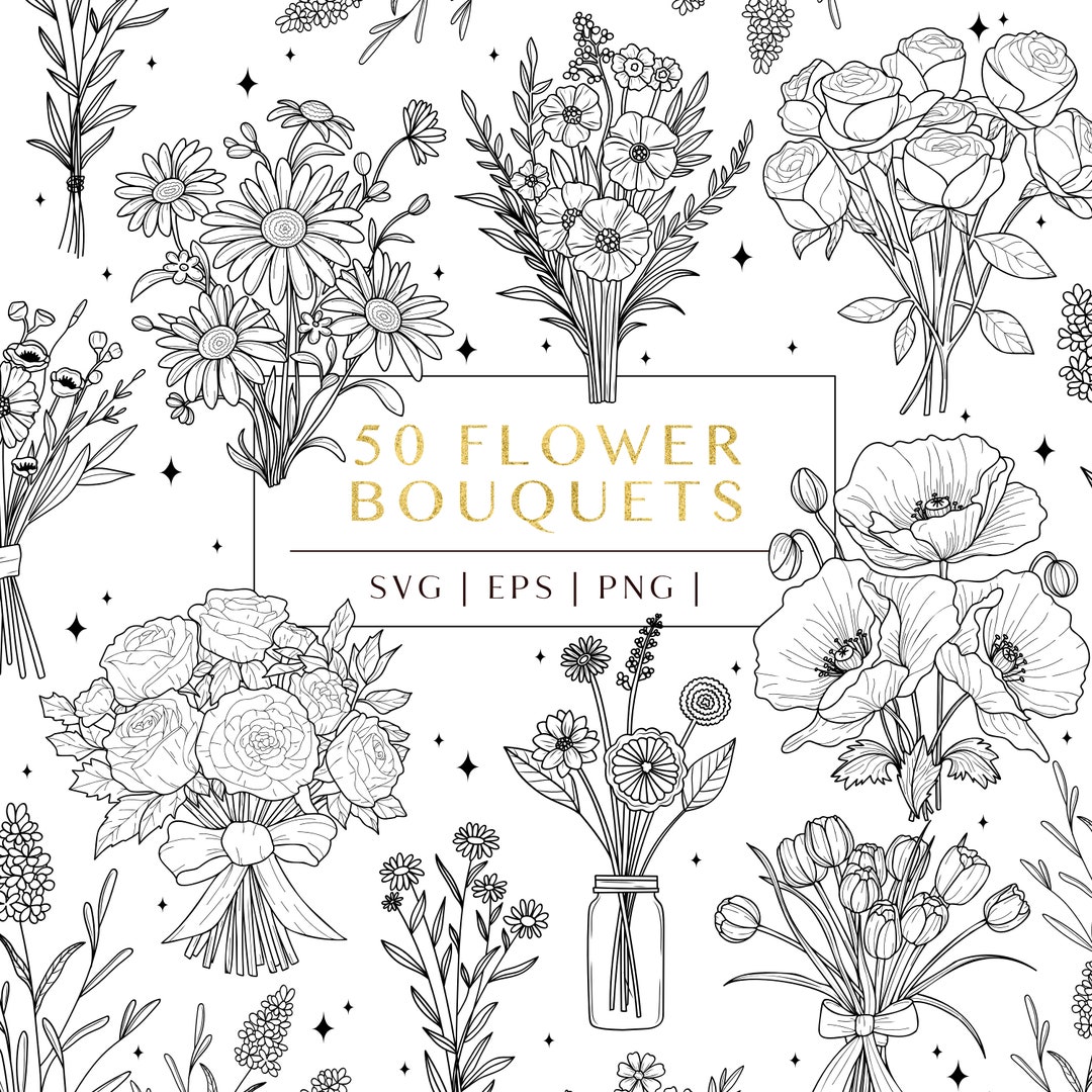 Flower Bouquet Svg, Wildflower Svg, Poppy, Peony, Daisy, Tulips and ...