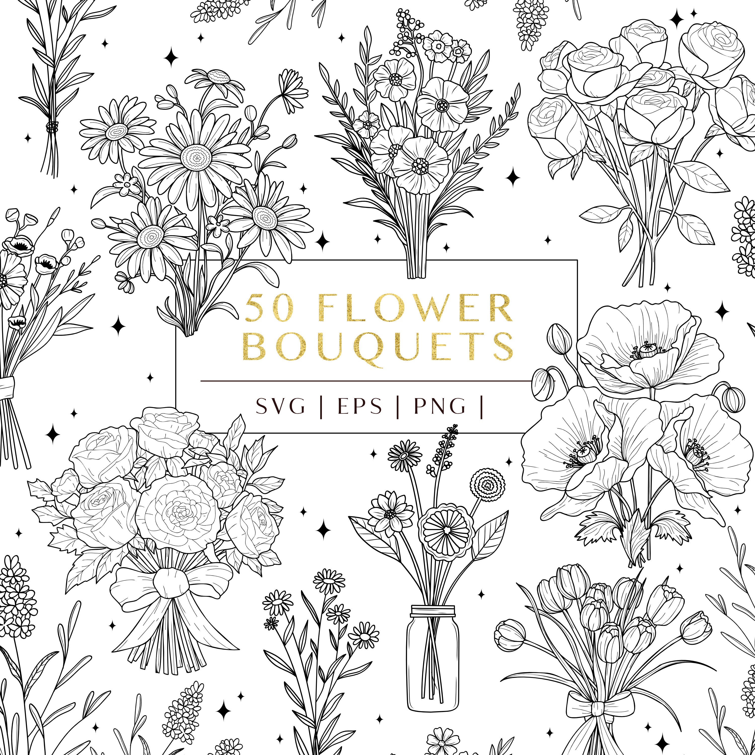 Flower Bouquet Svg, Wildflower Svg, Poppy, Peony, Daisy, Tulips and ...