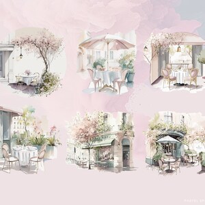 Paris Watercolor Clipart, Paris Cafe and Balcony Clipart, Croissant and ...