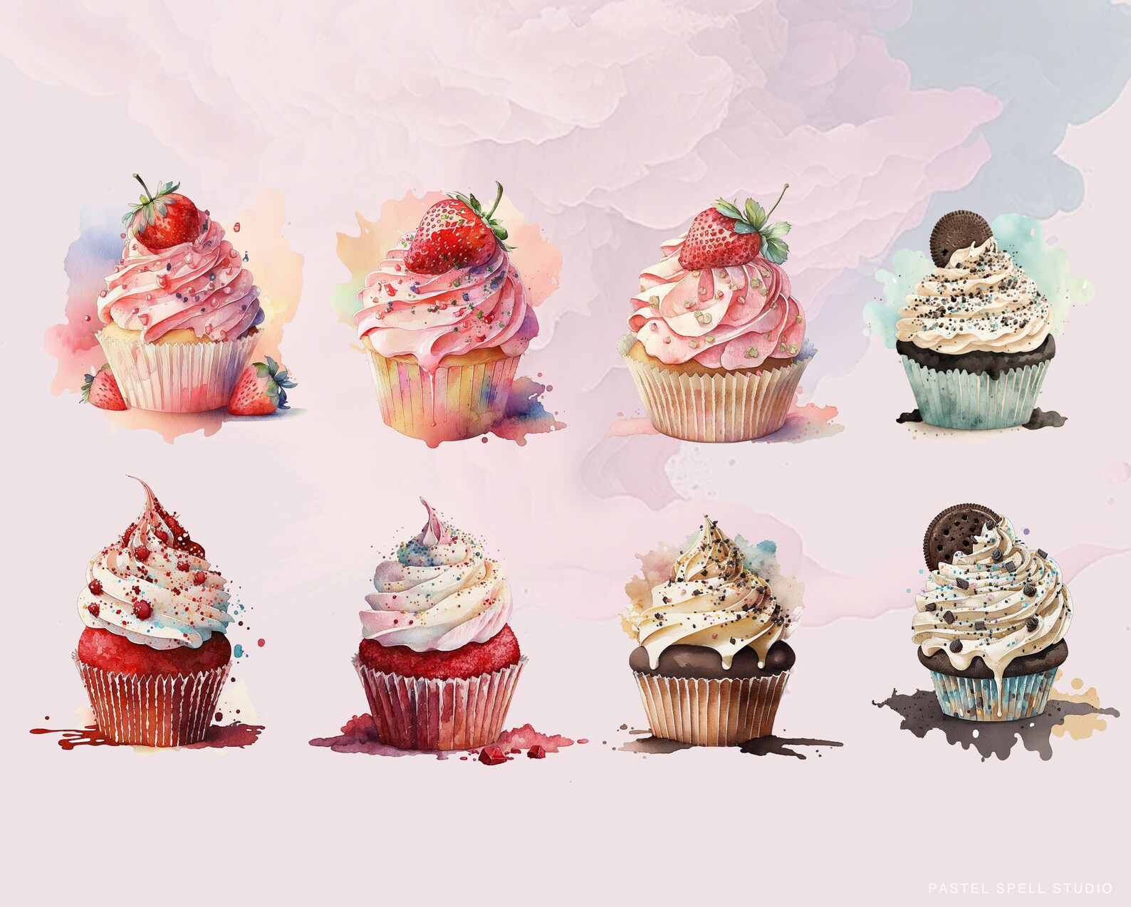 Cute Cupcake Clipart, Baking Clipart, Sweets Png, Watercolor Clipart ...