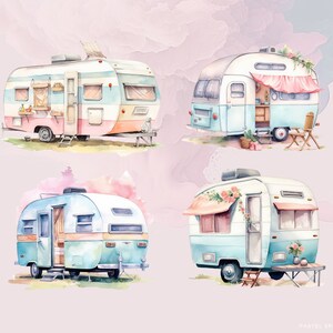 Retro Camper Png, Camper Clipart, Cute Pastel Watercolor Illustrations ...