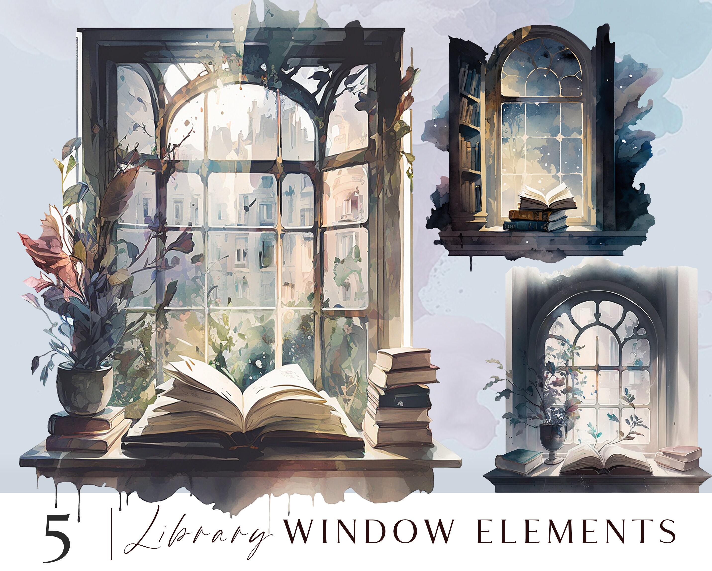 Library Window, Books Clipart, Dark Fantasy Reading Clipart, Book ...