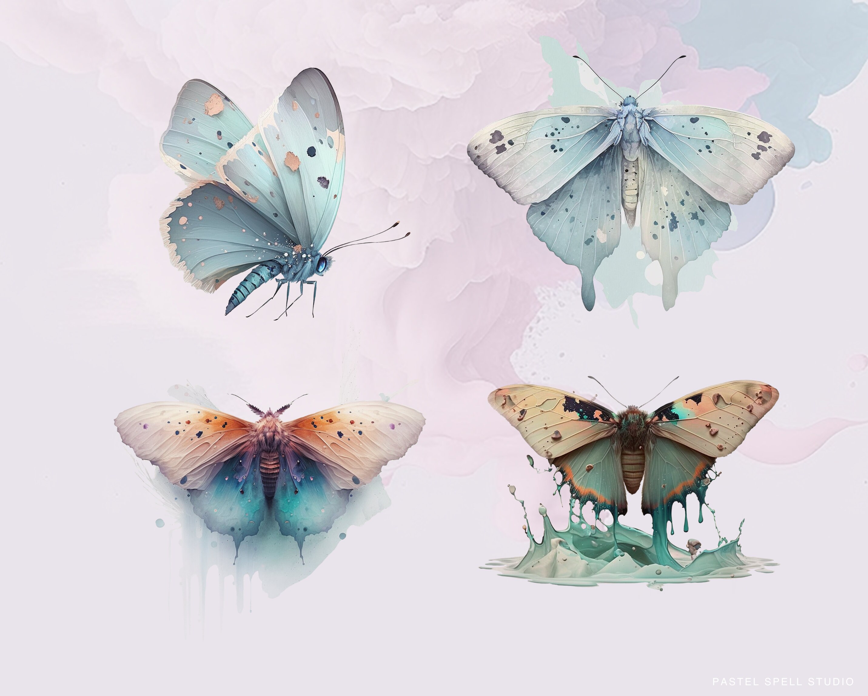 Moth Clipart Watercolor Butterfly Clipart Dreamy Pastel Clip - Etsy