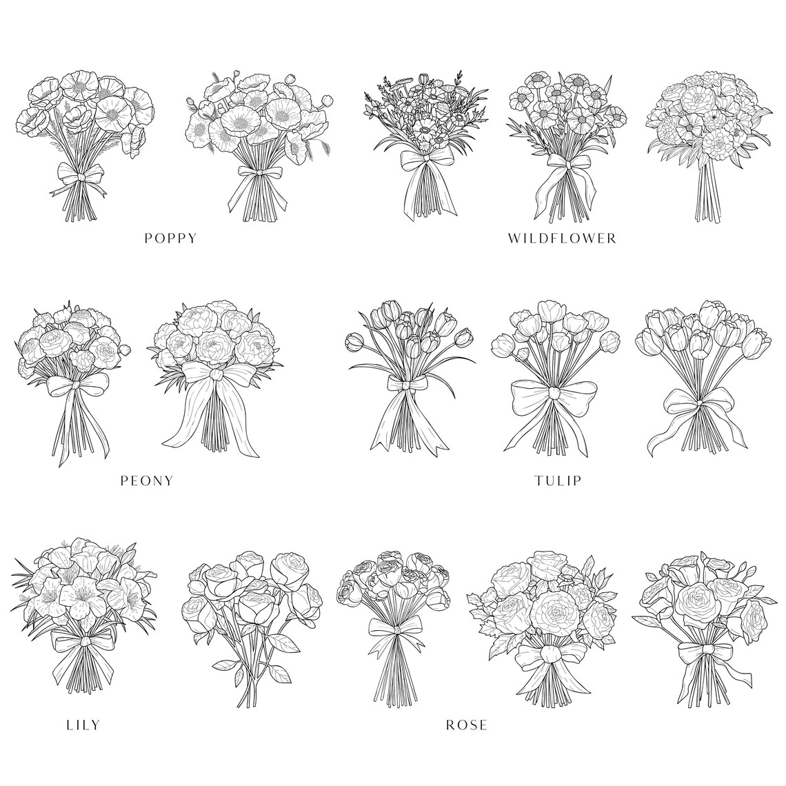 Flower Bouquet Svg Rose Peony Tulip and Wildflower Svg - Etsy