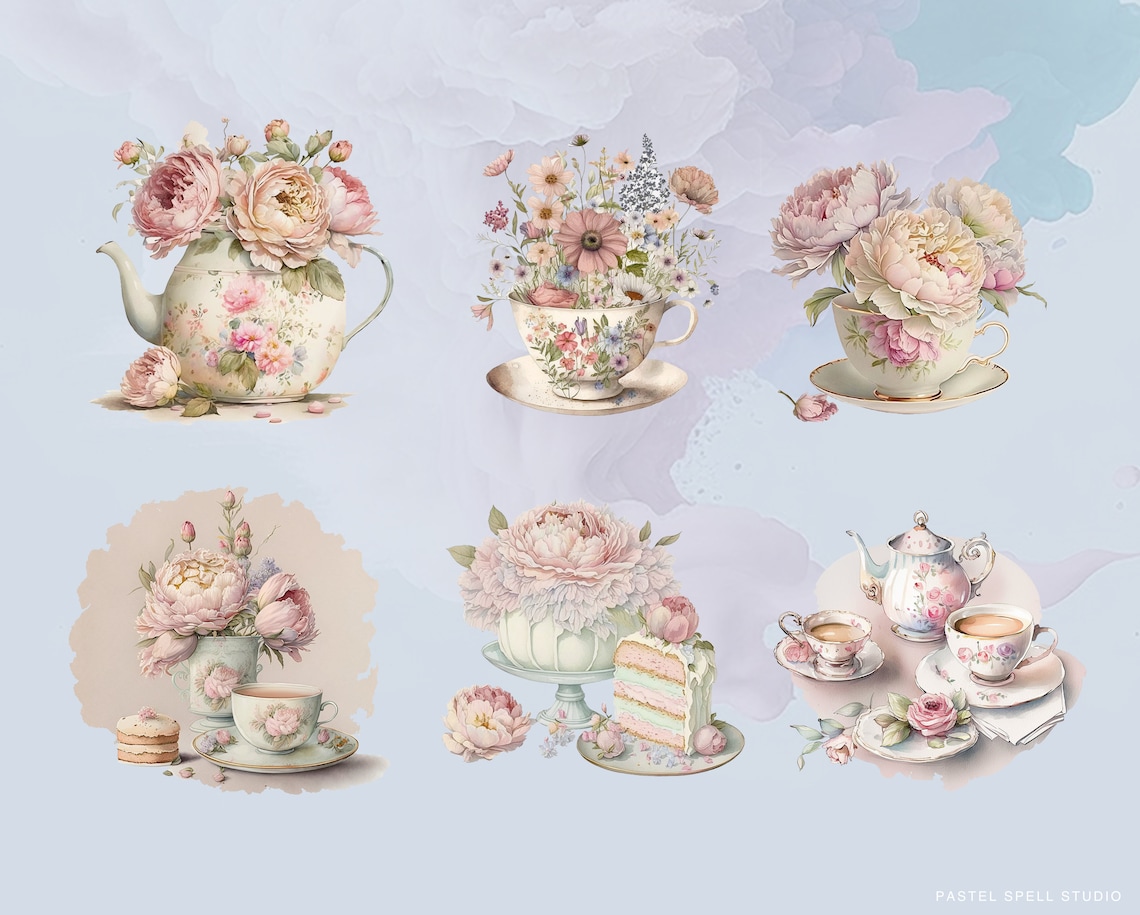 Vintage Tea Cup Clipart Png, Tea Party Clipart, Teacup, Peonies and ...