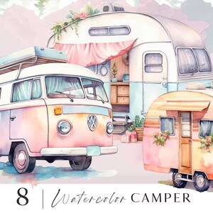 Retro Camper Png, Camper Clipart, Cute Pastel Watercolor Illustrations ...