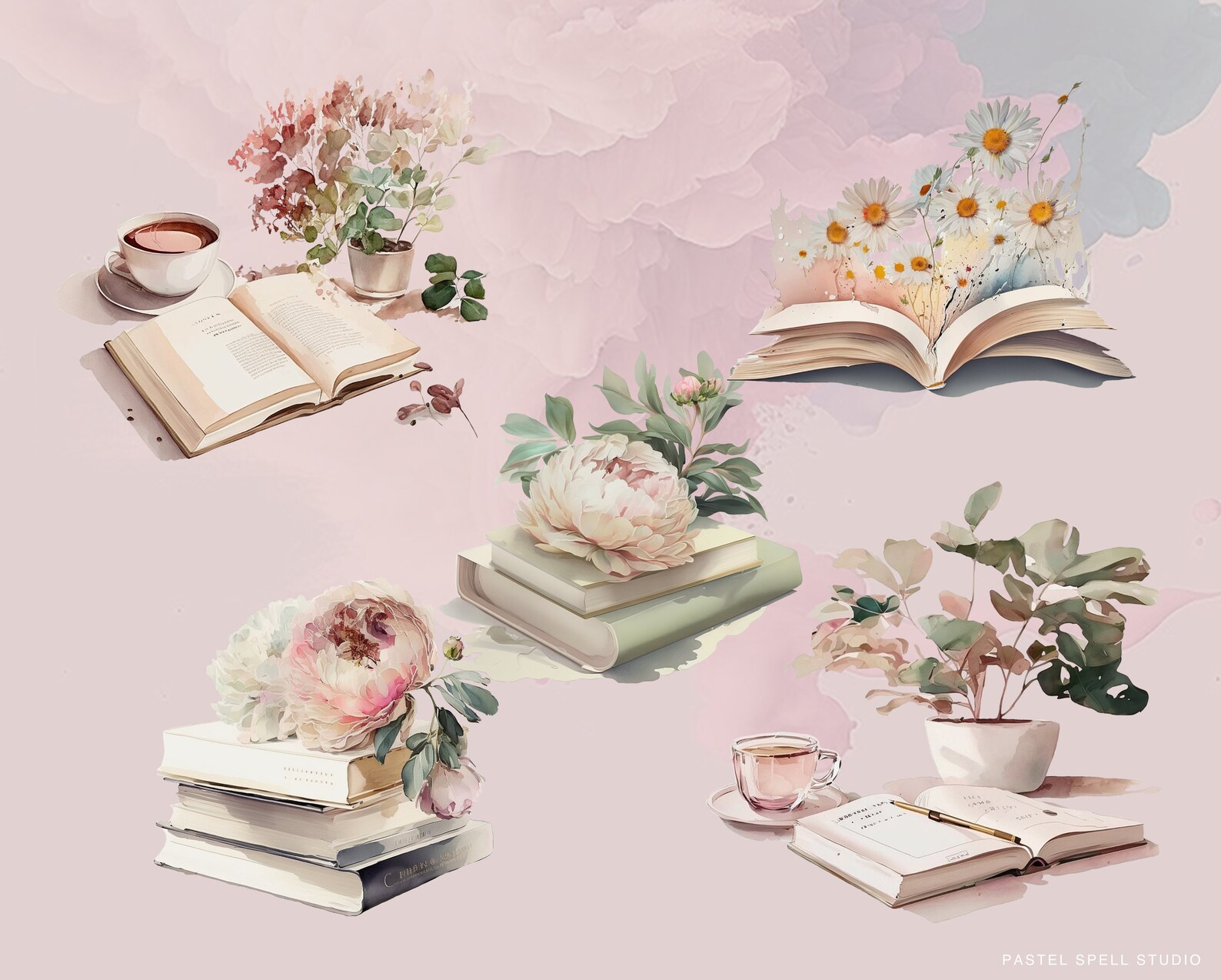 Book Clipart, Watercolor Clipart Bundle, Reading Books Png, Book Lovers ...