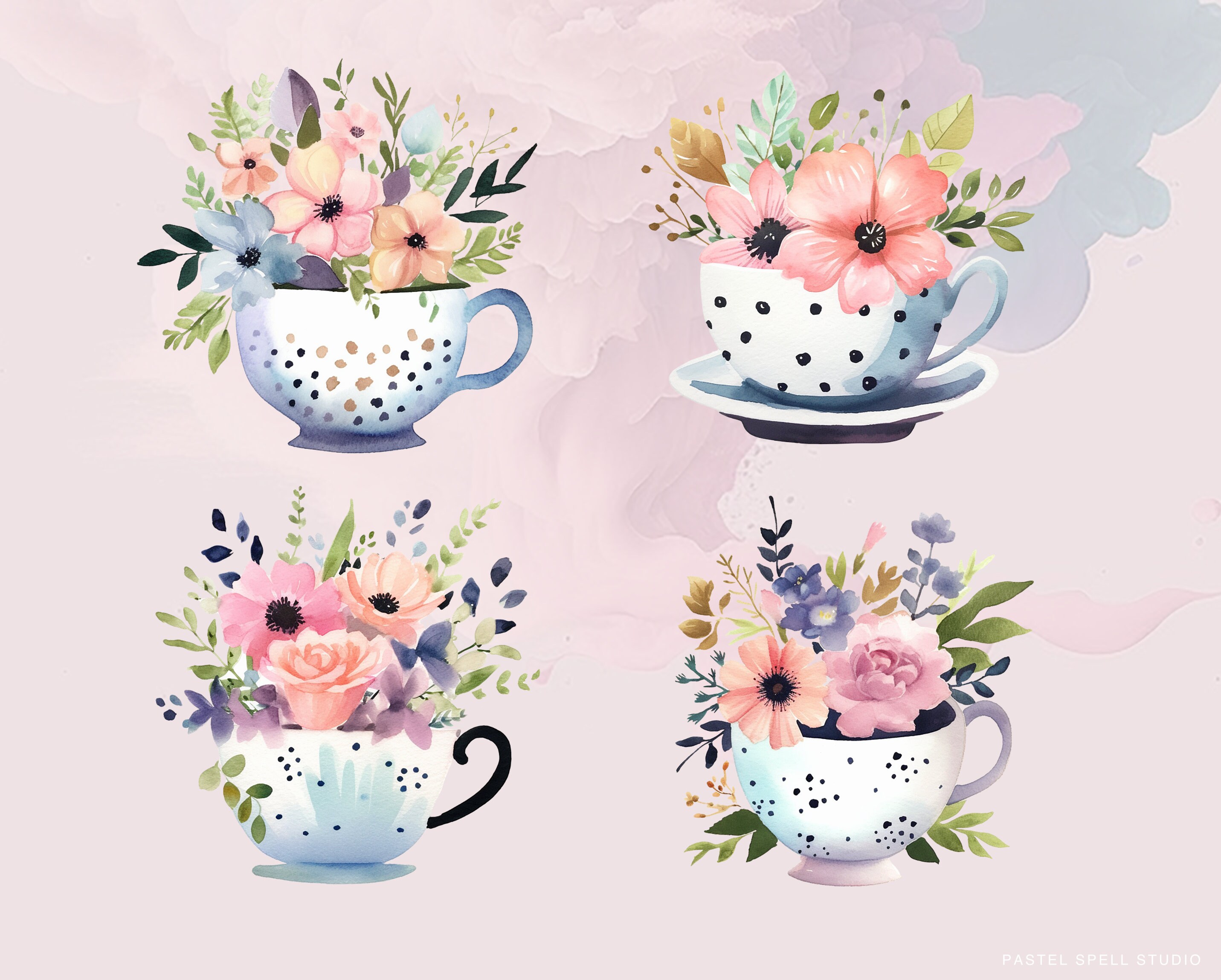 Tea Party Clipart, Vintage Tea Cup Clipart Png, Striped Teacups With ...