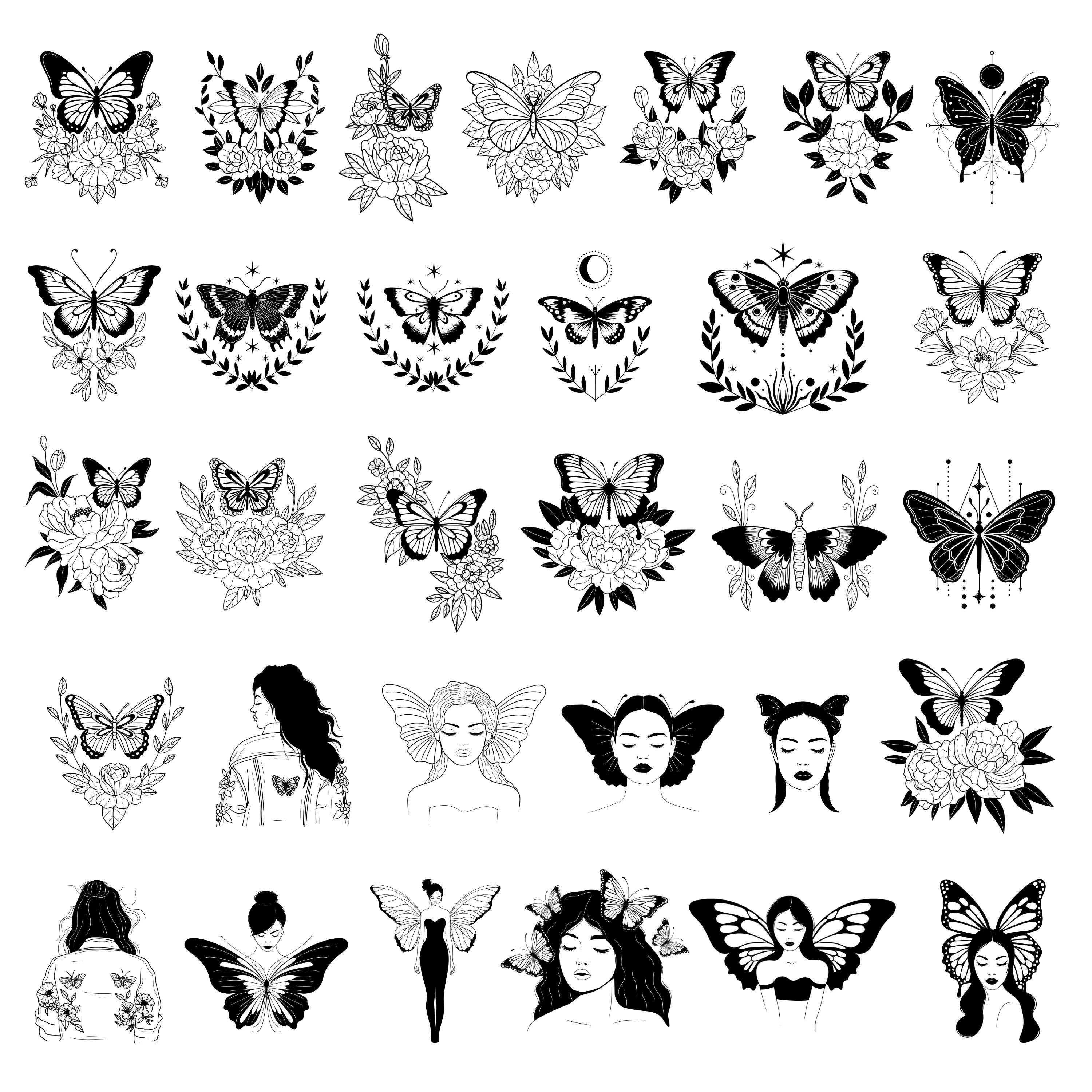 Butterfly Svg, Moth Svg, Mystical and Floral Vector Illustration Bundle ...