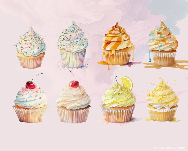 Cute Cupcake Clipart, Baking Clipart, Sweets Png, Watercolor Clipart ...