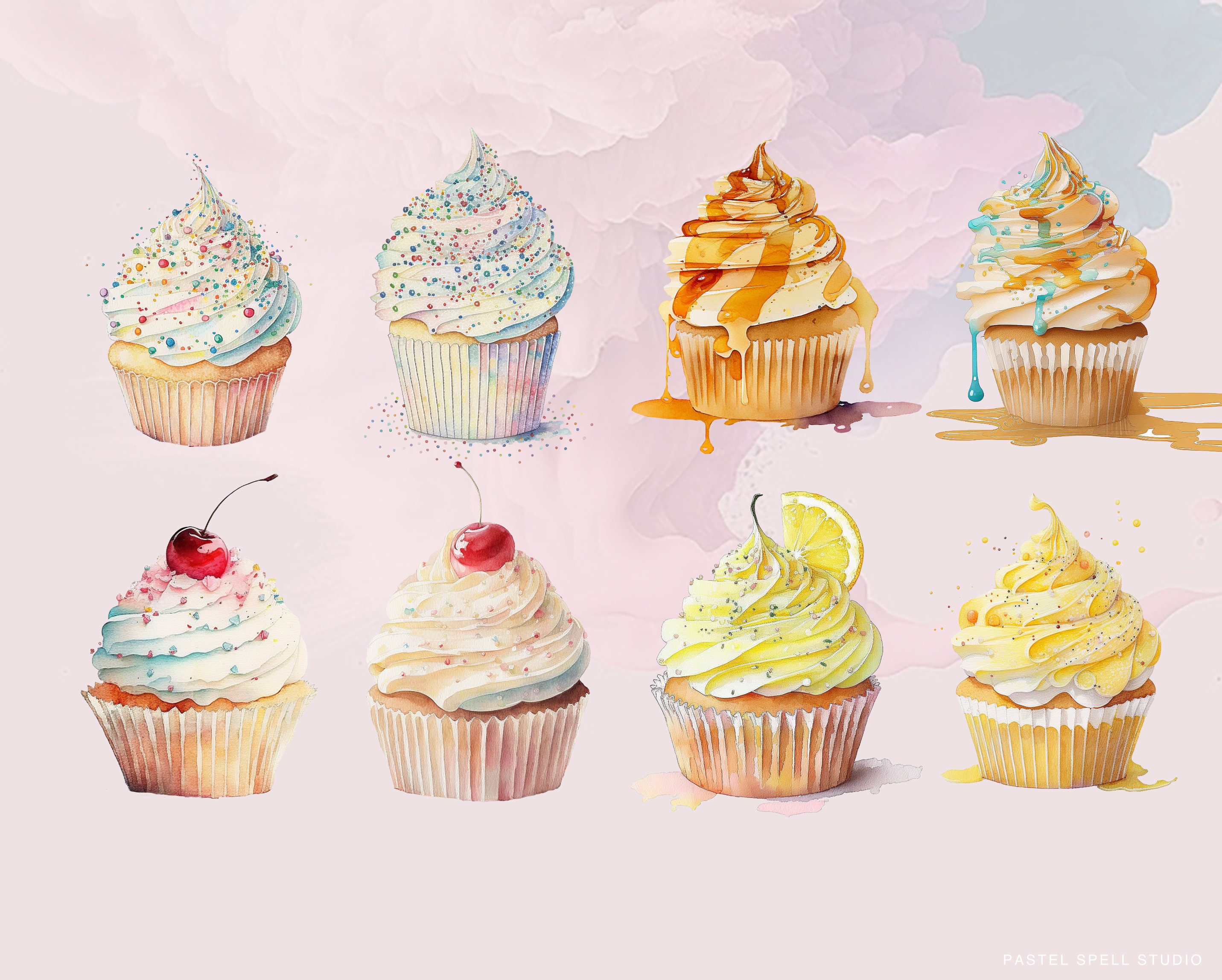 Cute Cupcake Clipart, Baking Clipart, Sweets Png, Watercolor Clipart ...