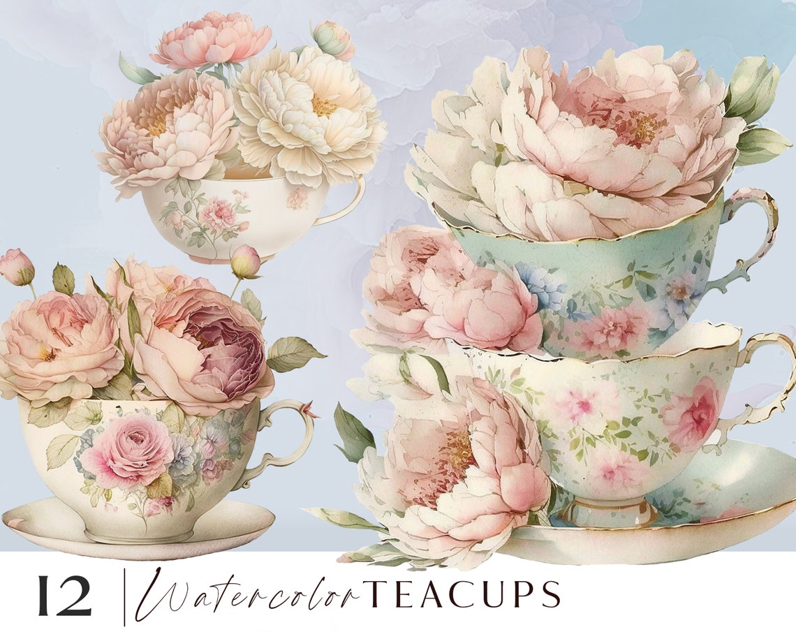 Vintage Tea Cup Clipart Png, Tea Party Clipart, Teacup, Peonies and ...