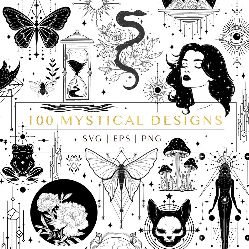 Mystical Vector Illustrations: Witchy Celestial SVG, EPS, PNG (100 ...