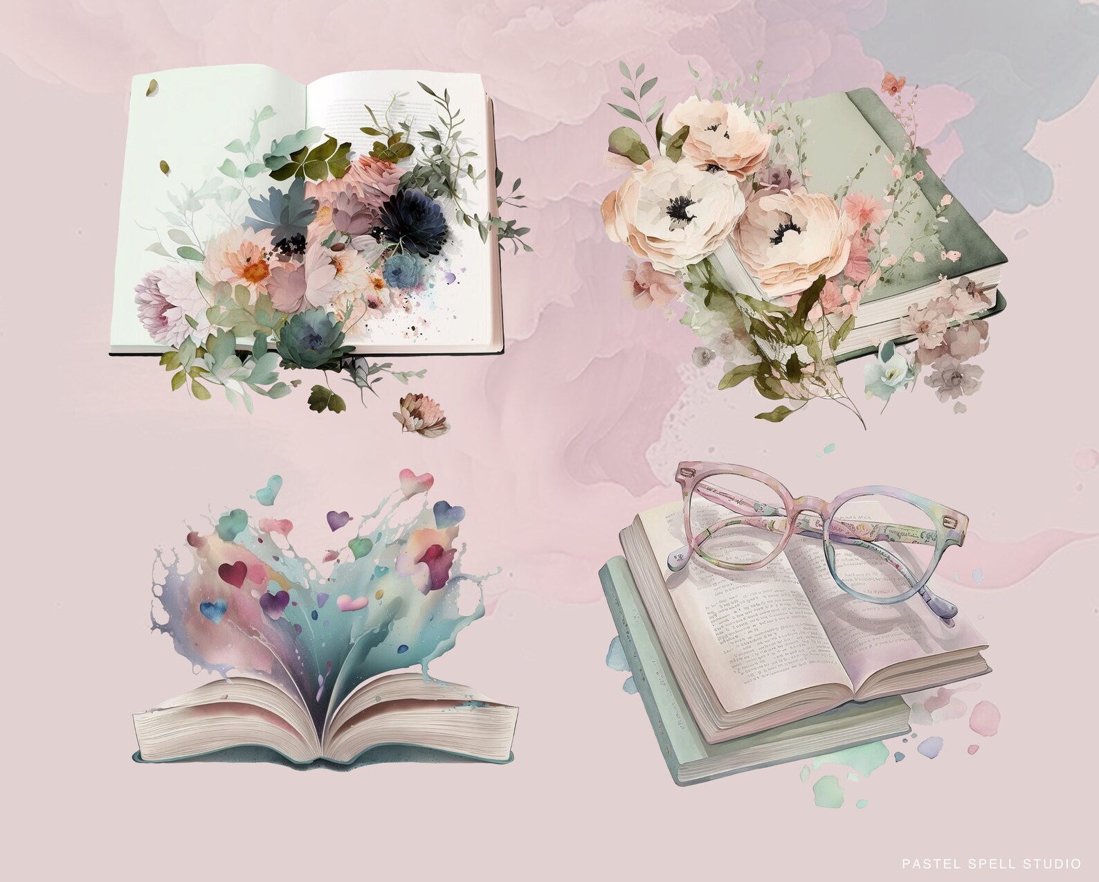 Book Clipart, Watercolor Clipart Bundle, Reading Books Png, Book Lovers ...