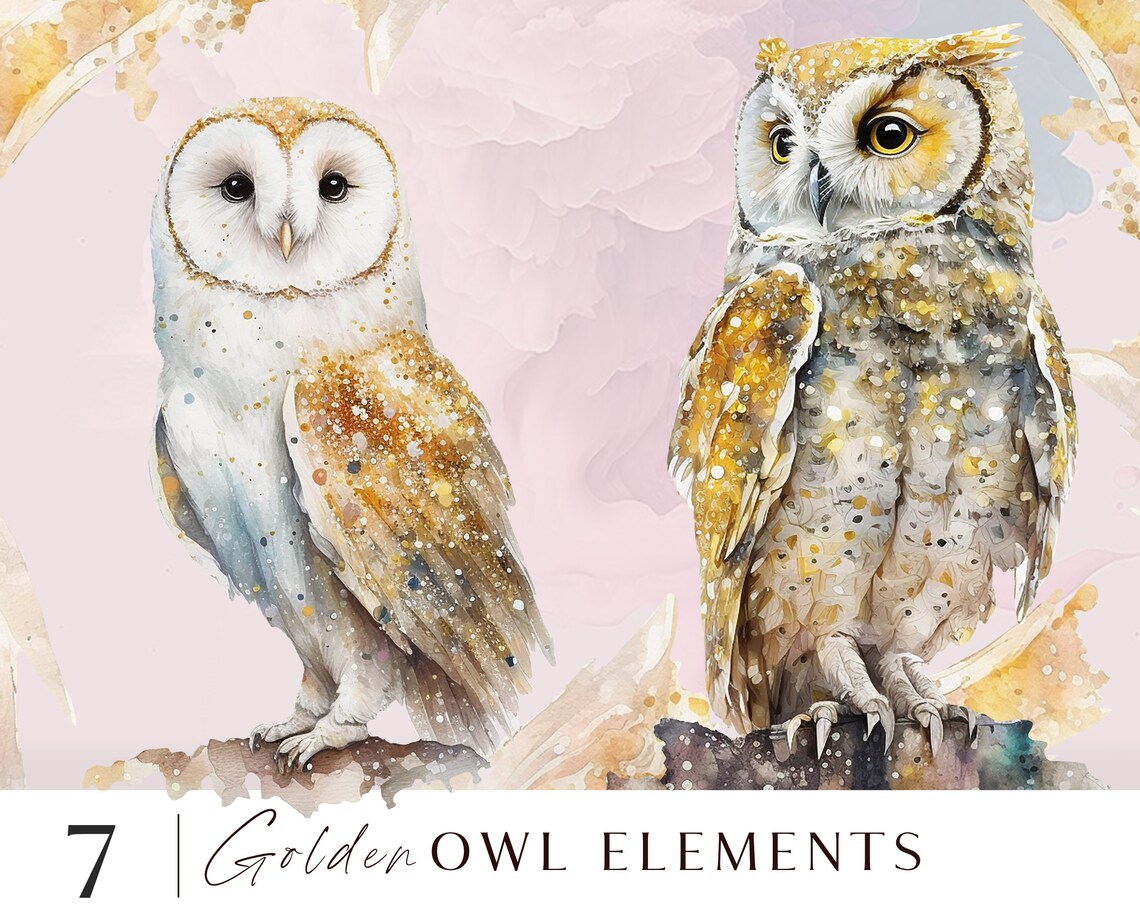 Owl Png, Magical Golden Glitter White Owl Clipart Illustrations, Fairy ...