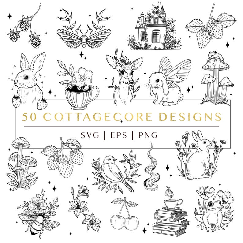 Cottagecore Vector Art: Animal & Floral SVG Bundle (digital Download ...